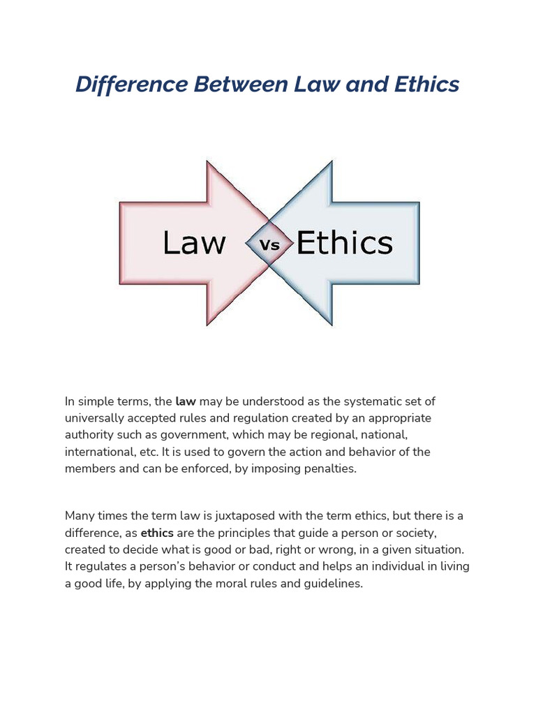 Difference Between Law and Ethics | PDF | Morality | Punishments