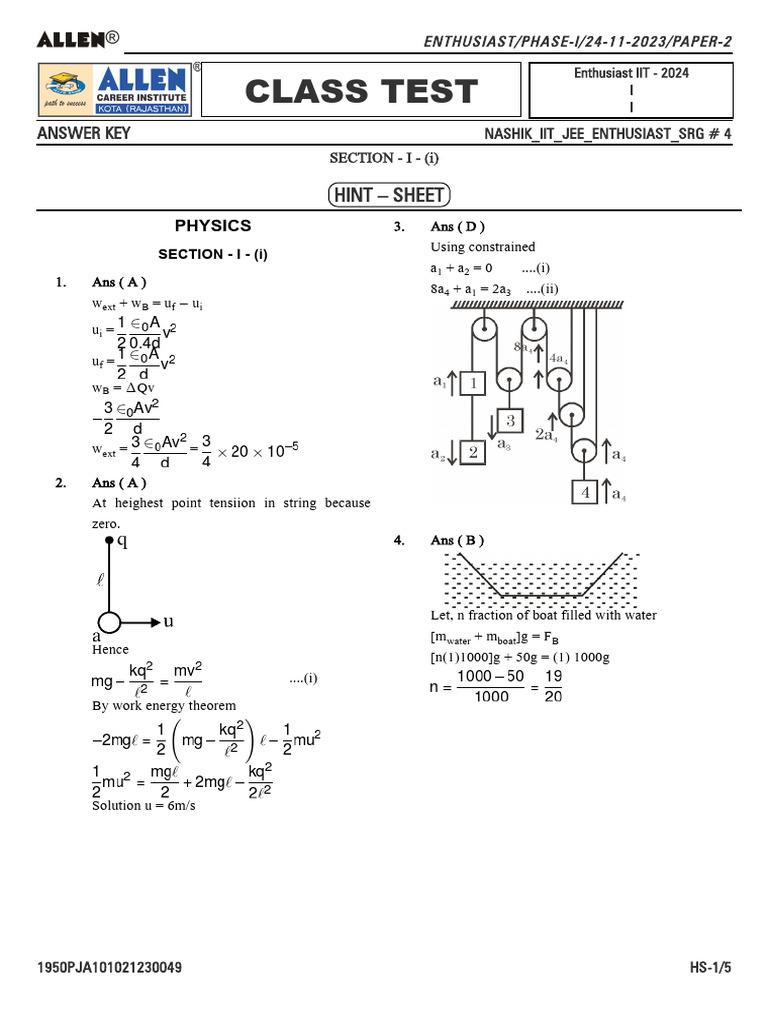 2411 Solutions Phy Iit (Ja) Enthuse SRG Class Test 1950pja10102123004 ...