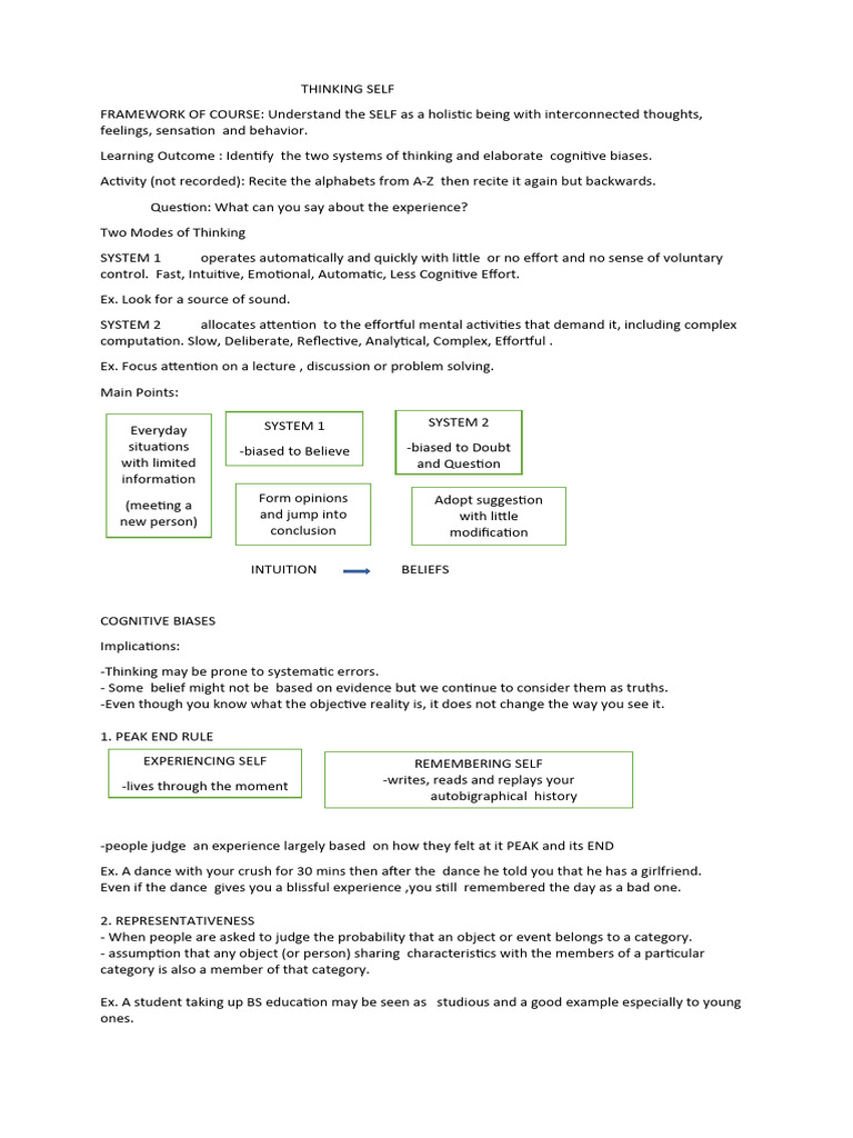 Module 1 Thinking Self 1 | PDF | Thought | Experience