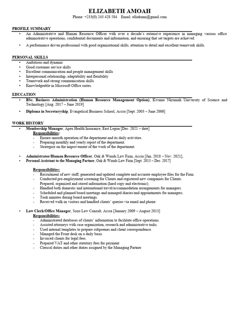 Elizabeth Amoah - CV | Download Free PDF | Human Resource Management | Business