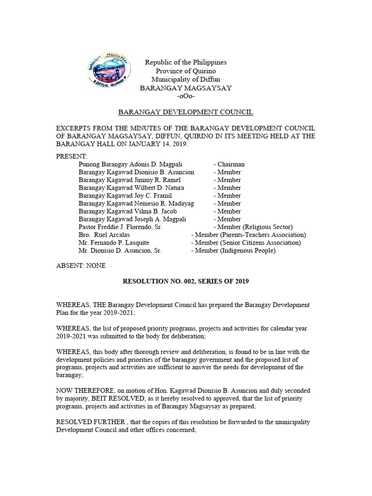 Resolution Approving The BDP | PDF Resolution Approving The BDP | PDF