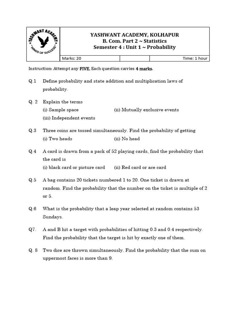 BCom Probability Test 1 | PDF