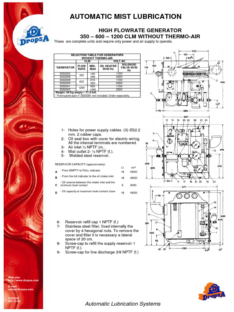 Automatic Mist Lubrication Systems | PDF | Mains Electricity | Thermostat