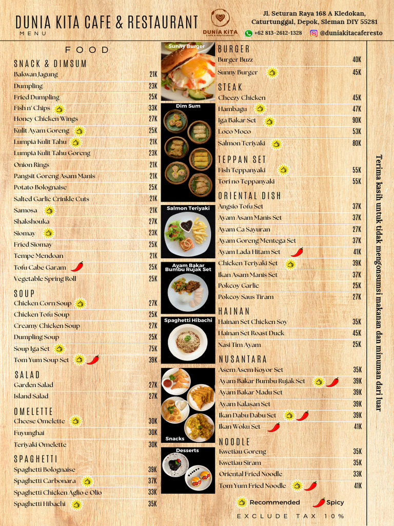 Menu Reguler Dunia Kita Cafe Resto | PDF | Foods | Cuisine