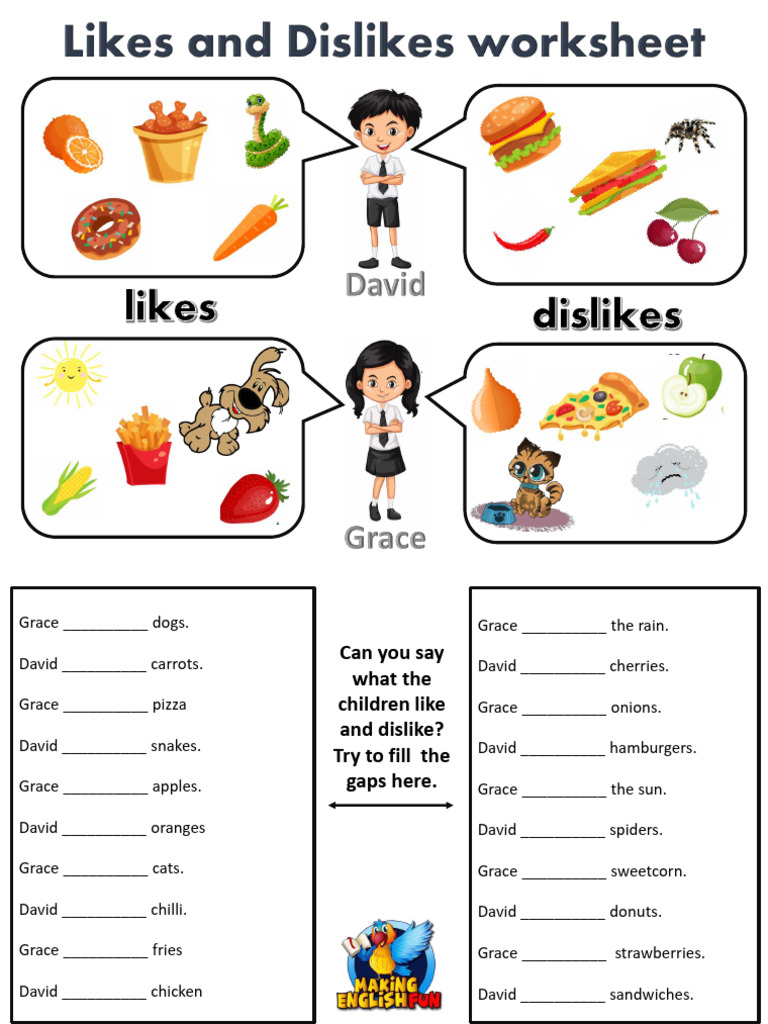 Like Dislike Worksheets | PDF | Cooking, Food & Wine | Home & Garden