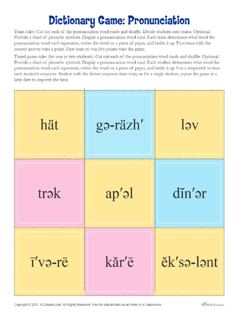 JM Dictionary Skills Activity - Pronunciation Game | PDF