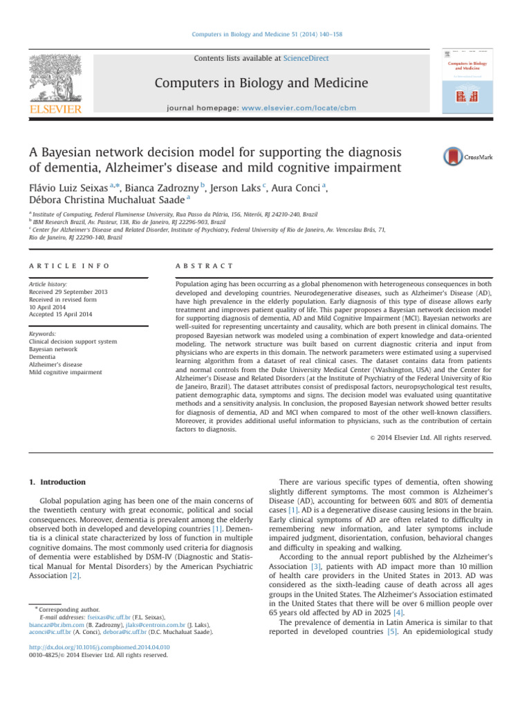A Bayesian network decision model for supporting the diagnosis of ...