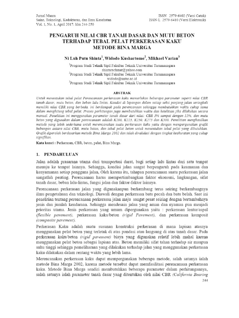 View of PENGARUH NILAI CBR TANAH DASAR DAN MUTU BETON TERHADAP TEBAL ...