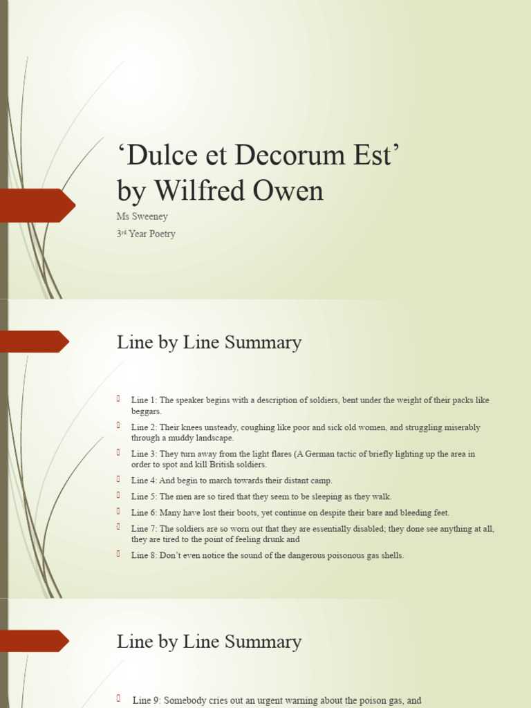 Line by Line Analysis of Dulce et Decorum Est | PDF