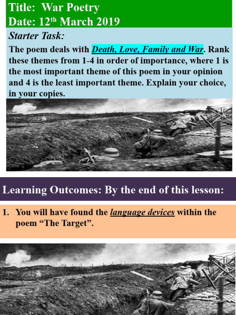 War Poetry Analysis and Techniques | PDF | Poetry | Metaphor