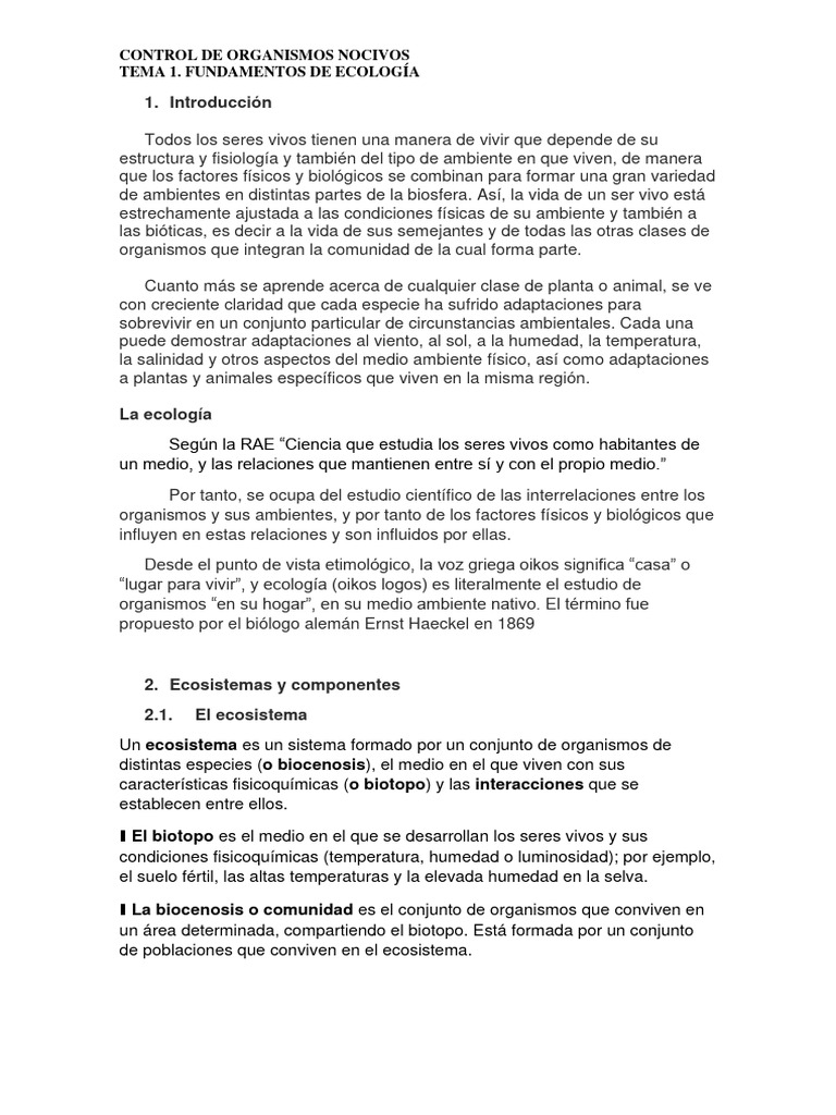 Tema 1. Fundamentos de Ecología | PDF | Ecología | Ecosistema