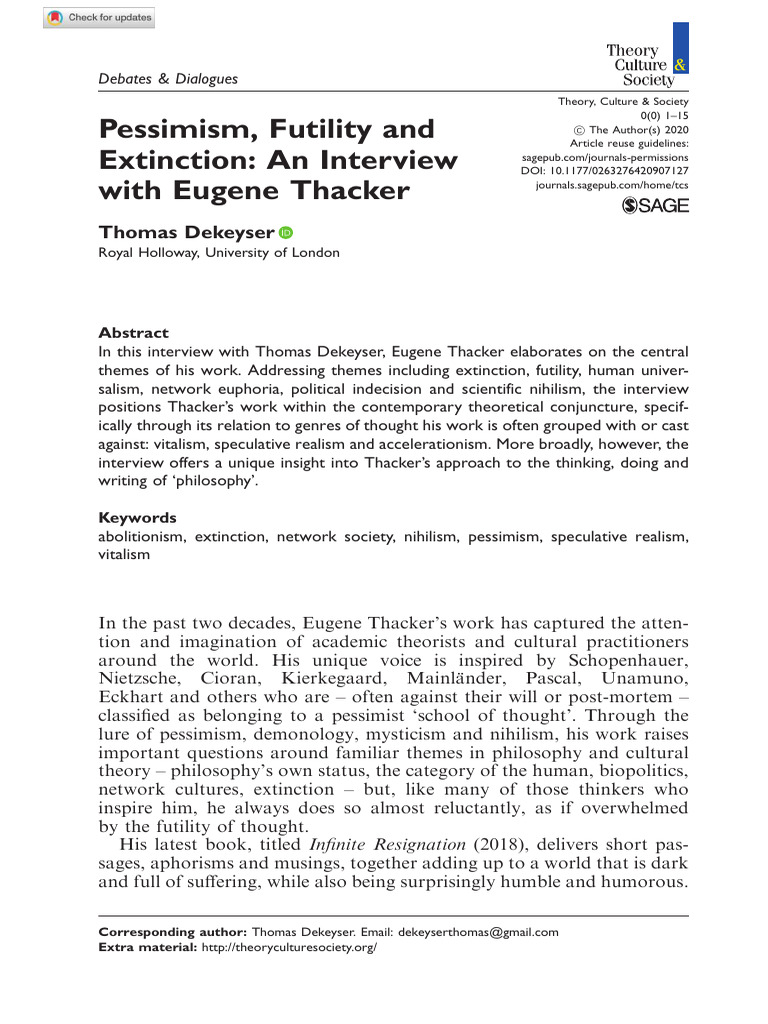 Pessimism Futility and Extinction An Int | PDF | Pessimism | Rationalism
