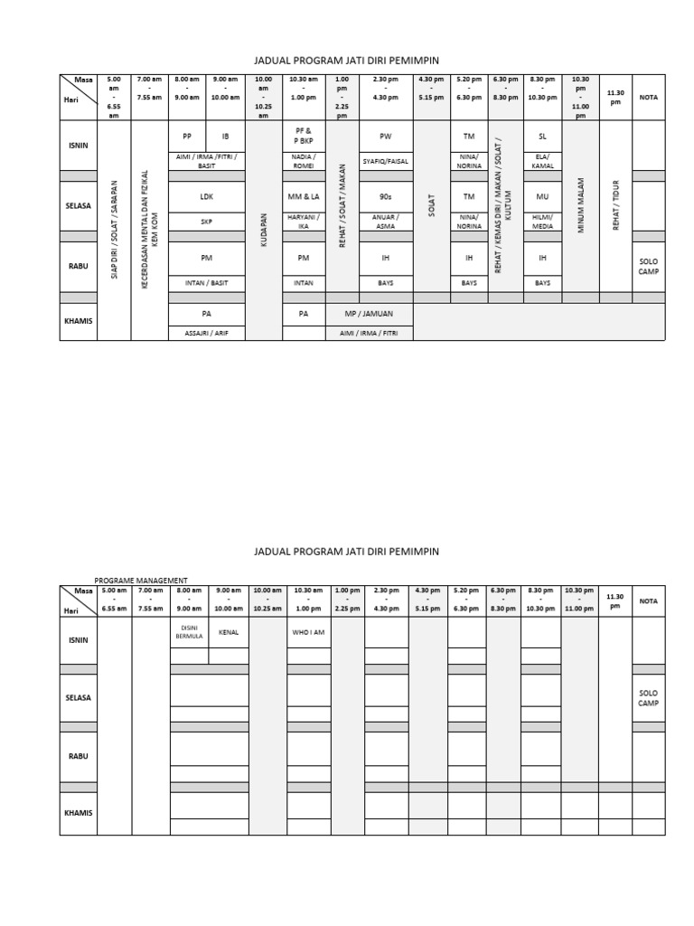 Jadual Kem Kepimpinan 1 | PDF