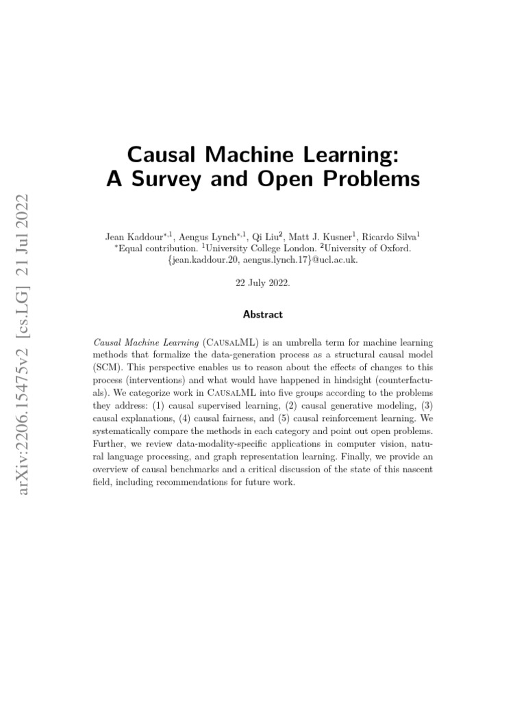 Causal Machine Learning - A Survey and Open Problems | PDF | Bayesian Network | Causality