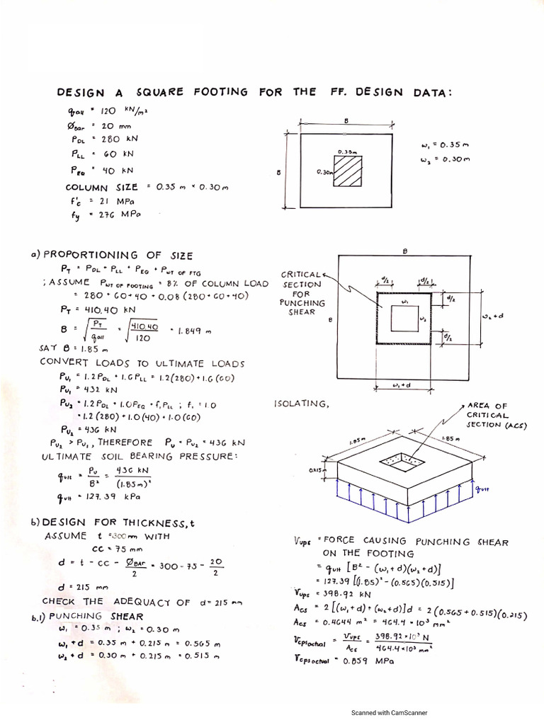 Concrete Design - Square Footing (NSCP 2015) | PDF
