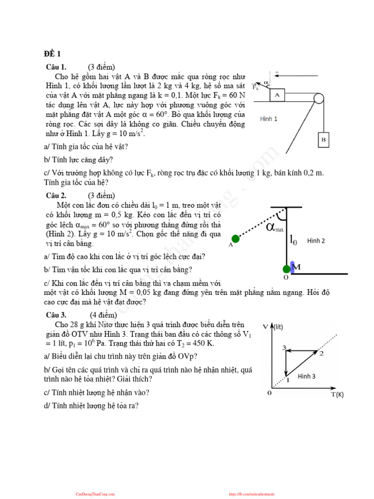 Vat Ly Dai Cuong 1 Nguyen Kim Quang Tong Hop Cac de On (Cuuduongthancong - Com) | PDF