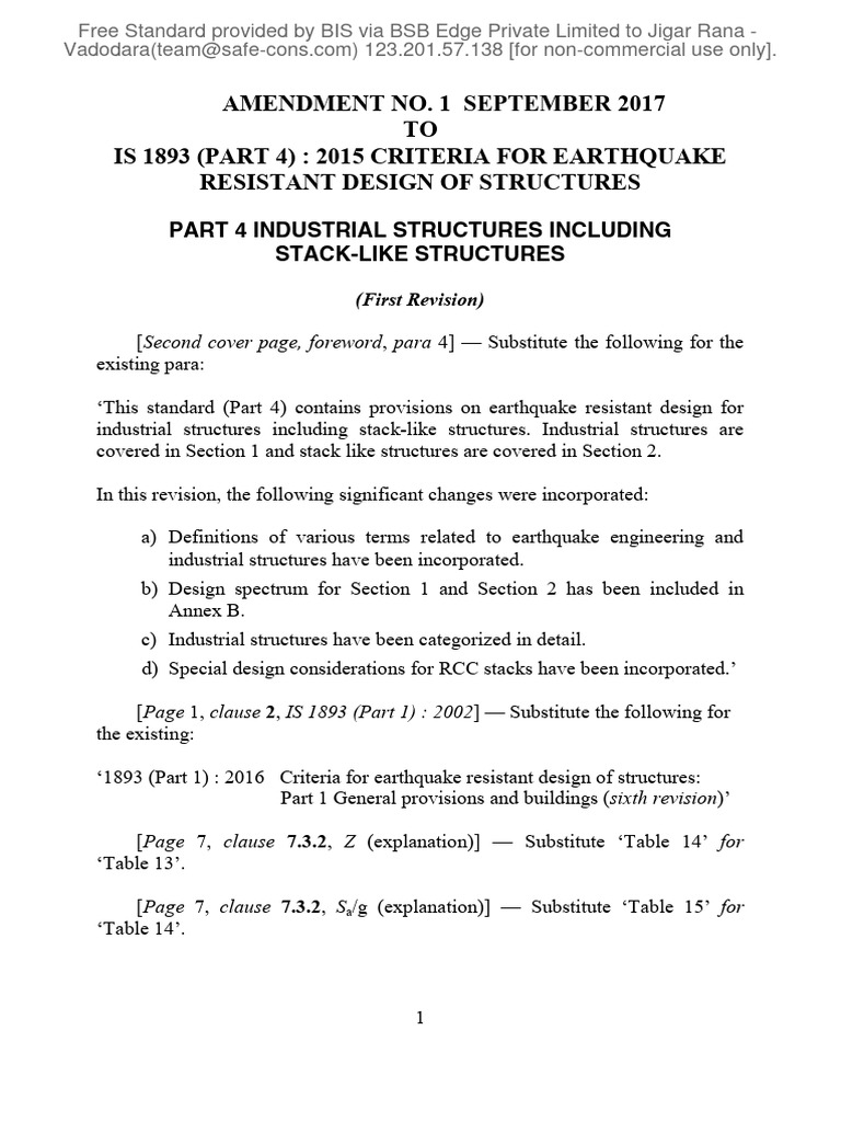 Amendment to IS 1893 Part 4: 2015 | PDF | Geophysics | Earthquakes
