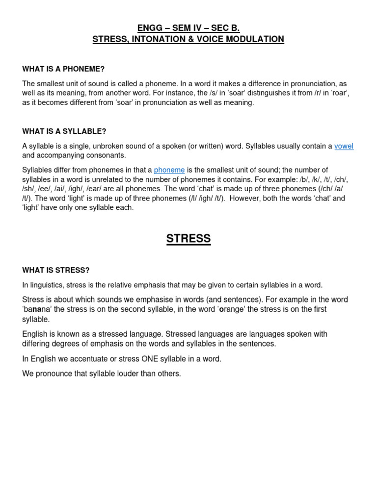 Sec B - Stress, Intonation, Voice Modulation - 220612 - 124717 | PDF ...