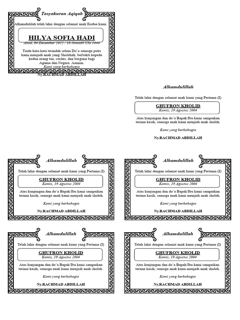 Kartu Aqiah Hilya | PDF