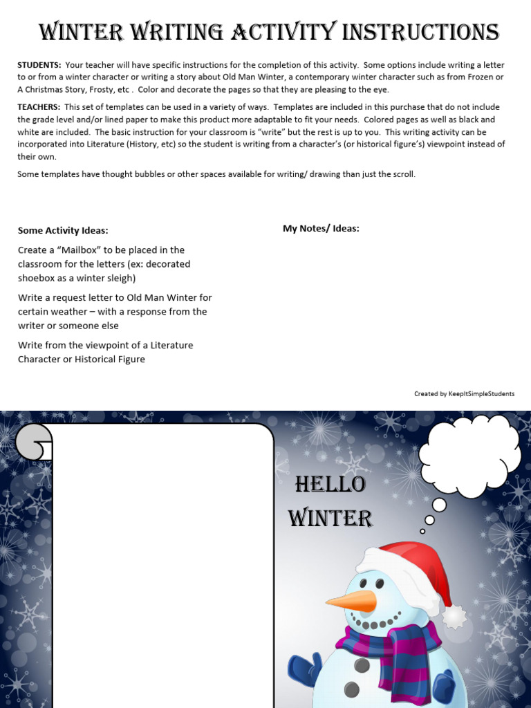Winter Writing Activity Instructions | PDF