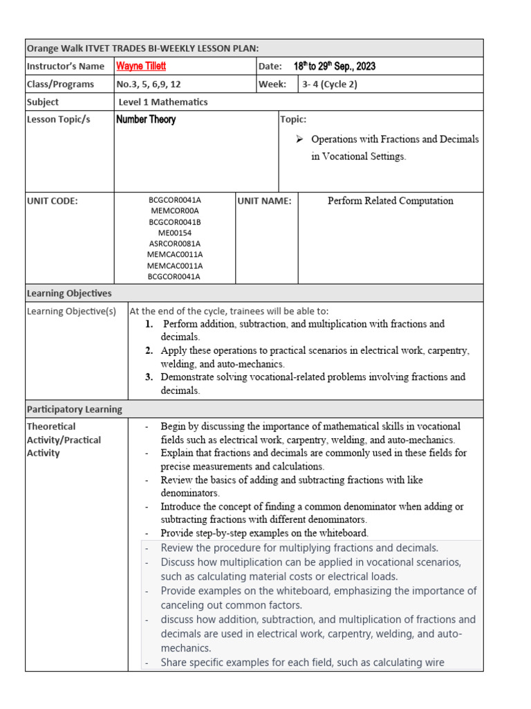 Math Lv1 Tillett Factions Decimal Cycle 3 | PDF | Mathematics