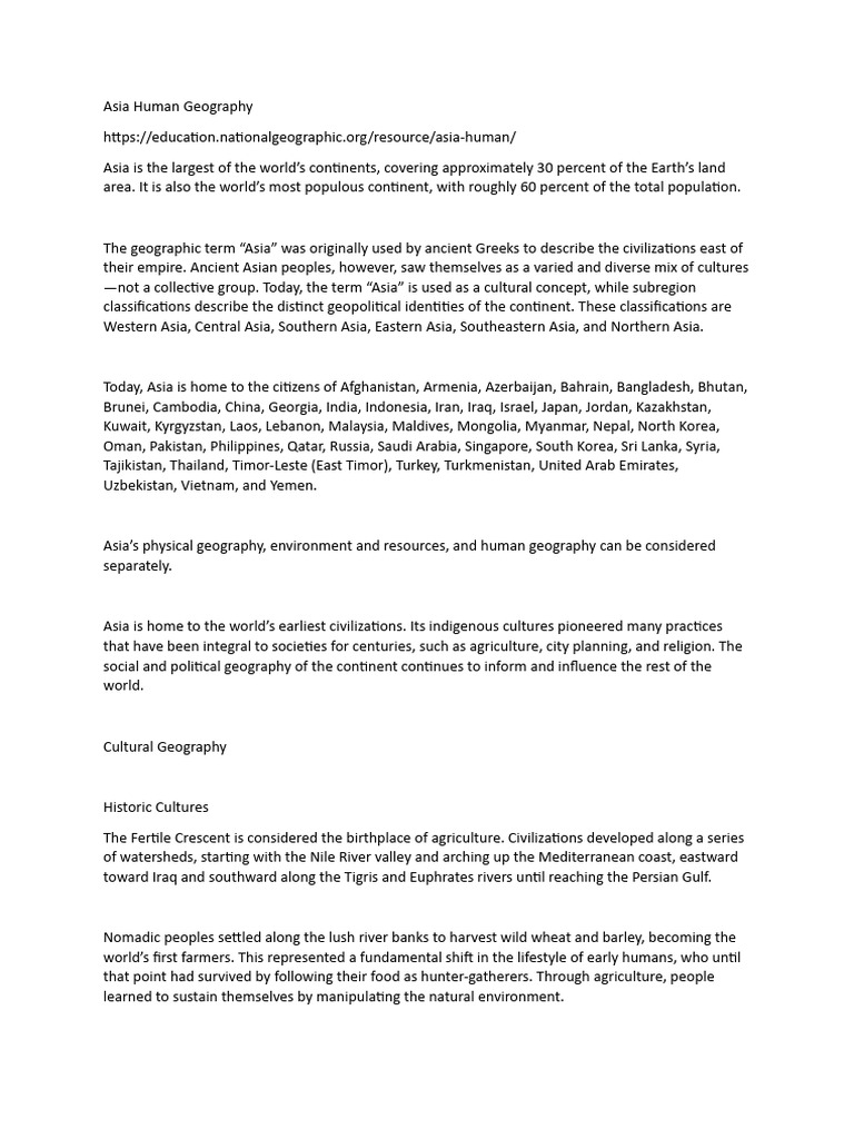 Asia Human Geography | PDF | Asia | Israel