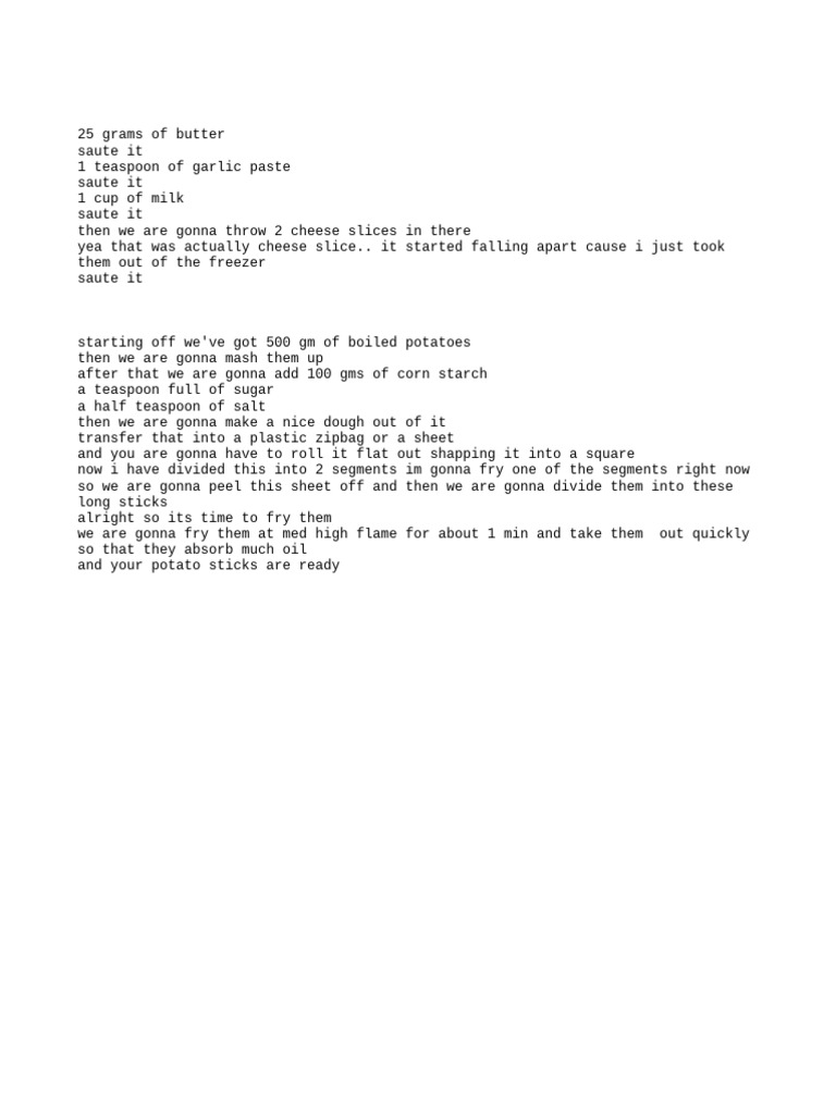 Script Potato Stick | PDF | Cooking, Food & Wine | Home & Garden
