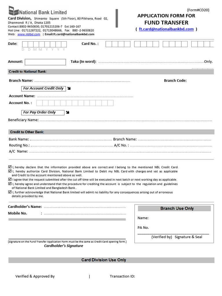 Fund Transfer Form-Cd20 | PDF | Credit Card | Financial Services