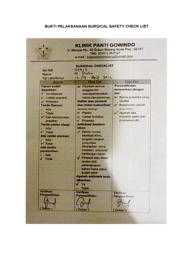 5-2. Bukti Pelaksanaan Surgical Safety Checklist | PDF