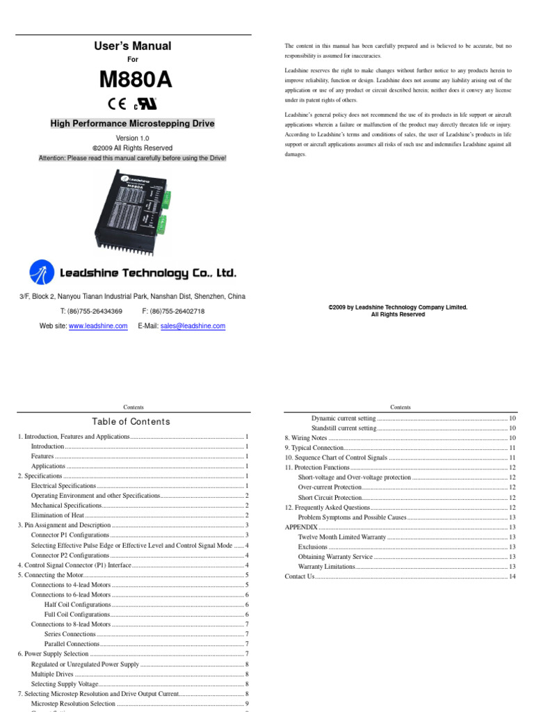 M880A User Manual | PDF | Power Supply | Electric Motor