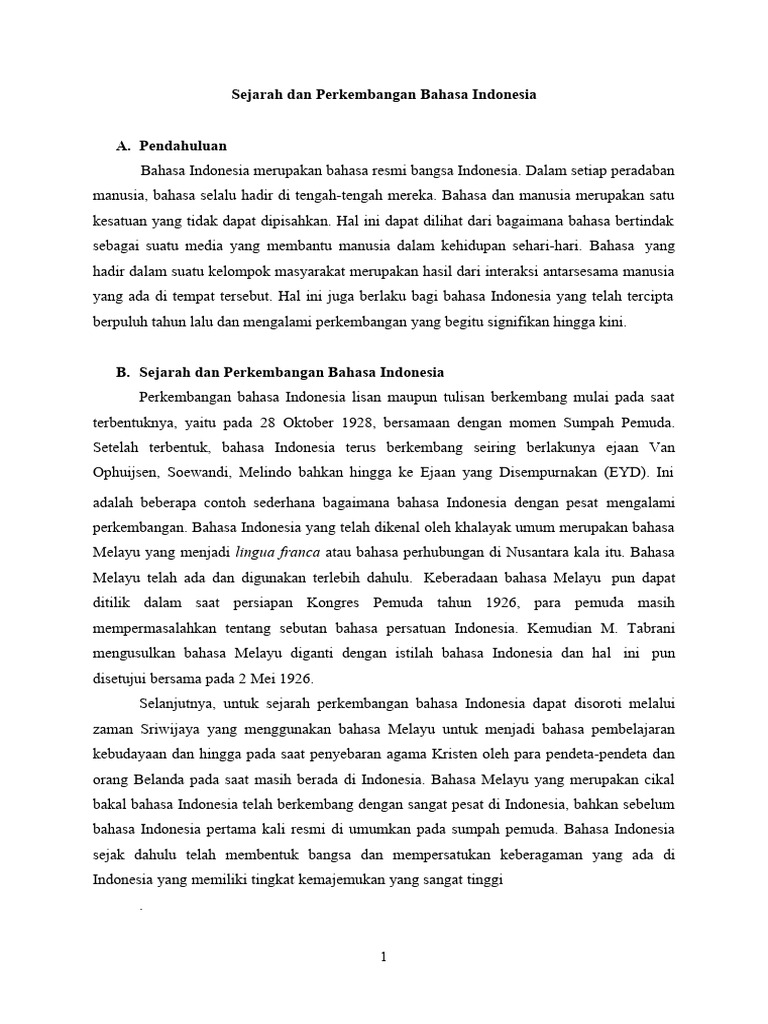 Sejarah Dan Perkembangan Bahasa Indonesia | PDF