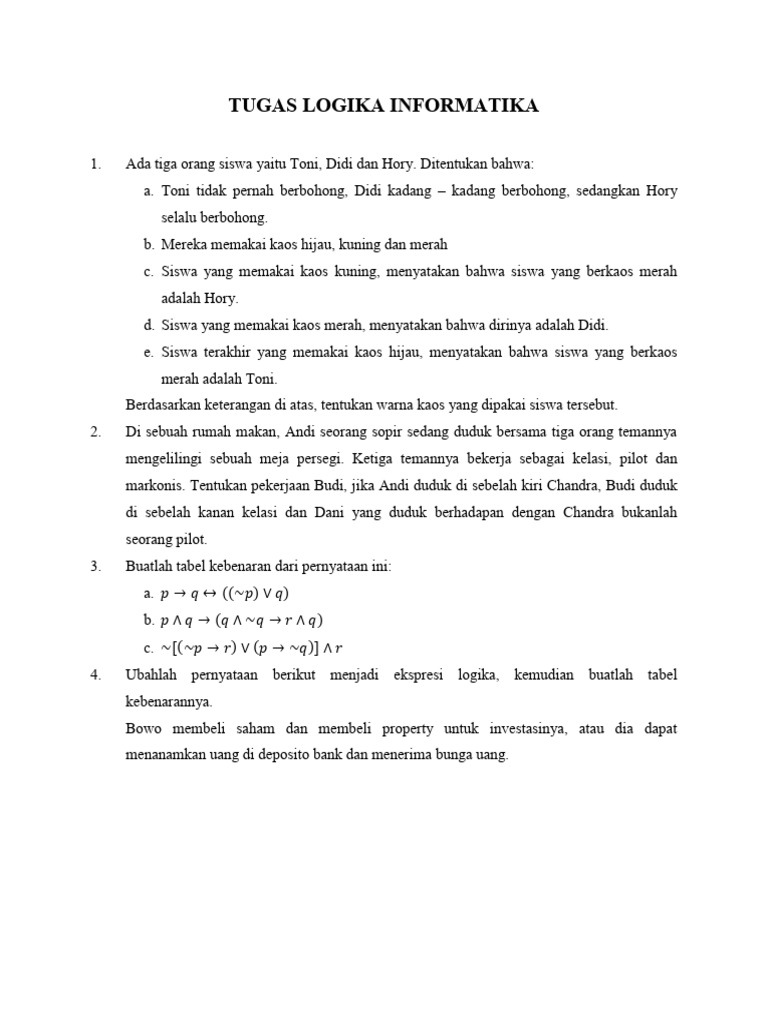 Tugas Logika Informatika | PDF | Kajian Bahasa Asing