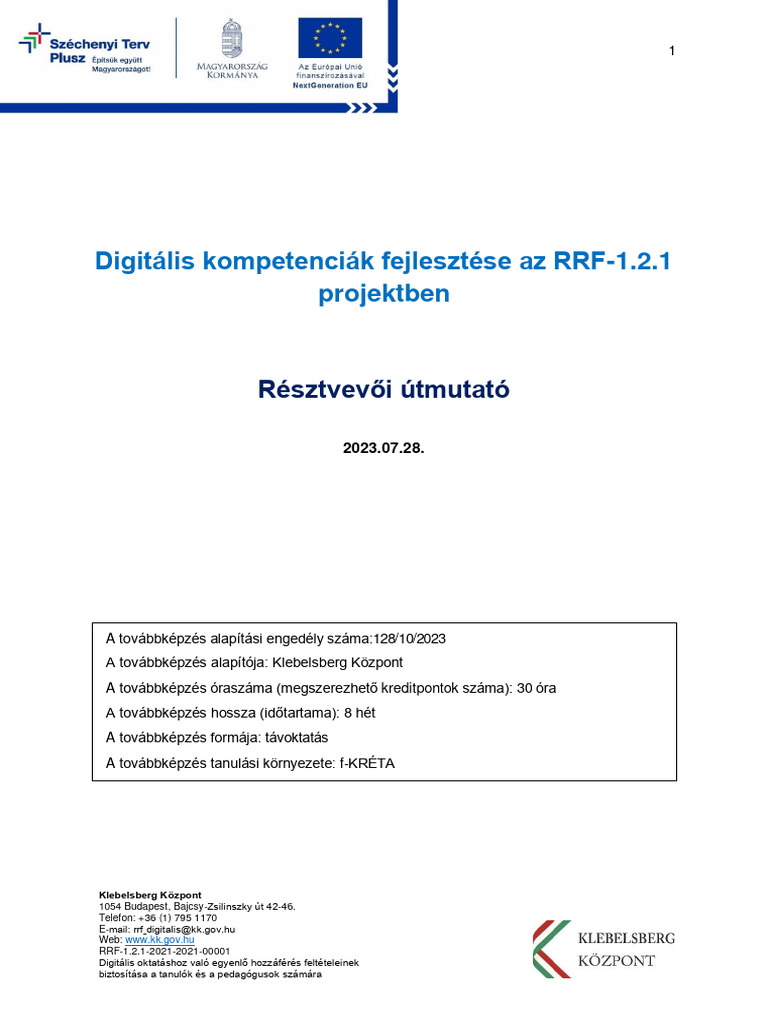 RRF-1.2.1 - Résztvevői Útmutató - 2023-07-28 | PDF