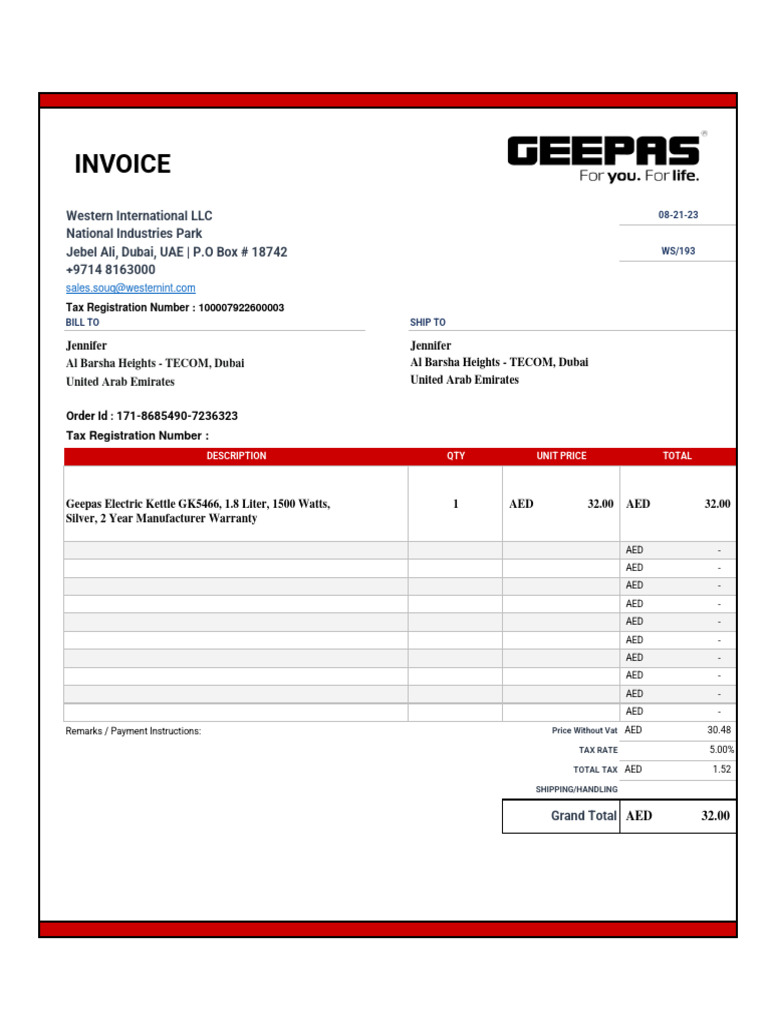 Invoice 1547 | PDF | Dubai | United Arab Emirates
