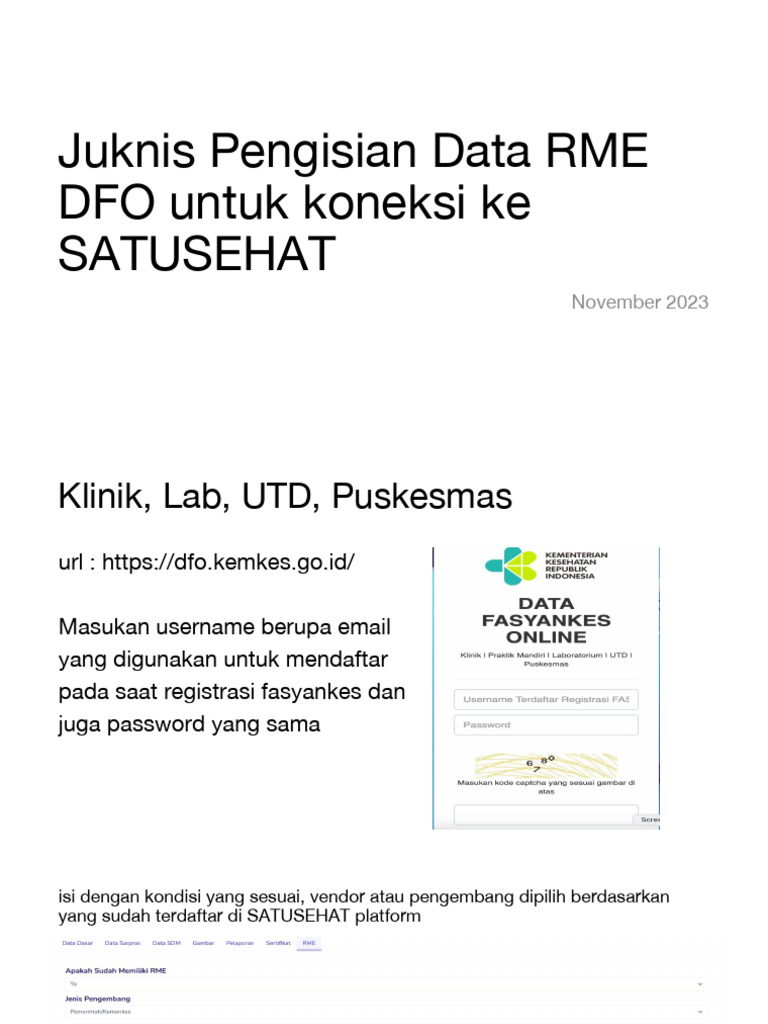Juknis Pengisian Data RME DFO Untuk Koneksi Ke SATUSEHAT | PDF