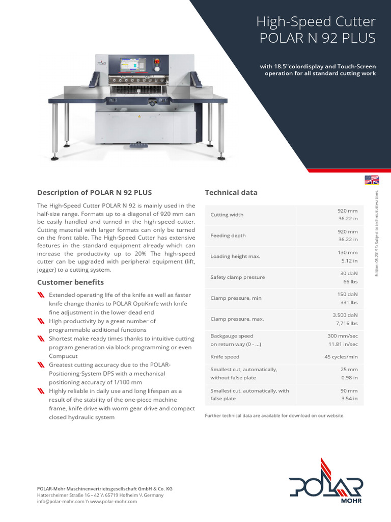 Polar N 92 Cutter Overview | PDF | Equipment | Manufactured Goods
