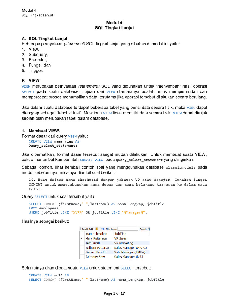 (Draft) Modul 4 - SQL Tingkat Lanjut (Ver 20211125) | PDF