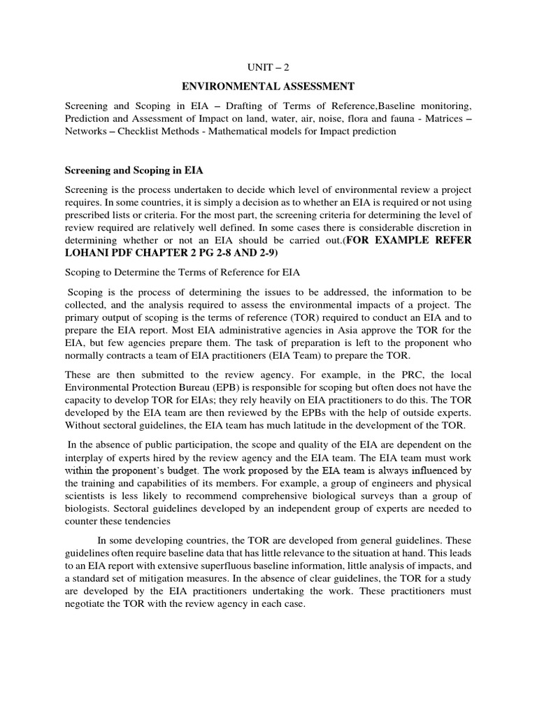 EIA Screening, Scoping, and TOR Guidelines | PDF | Environmental Impact ...