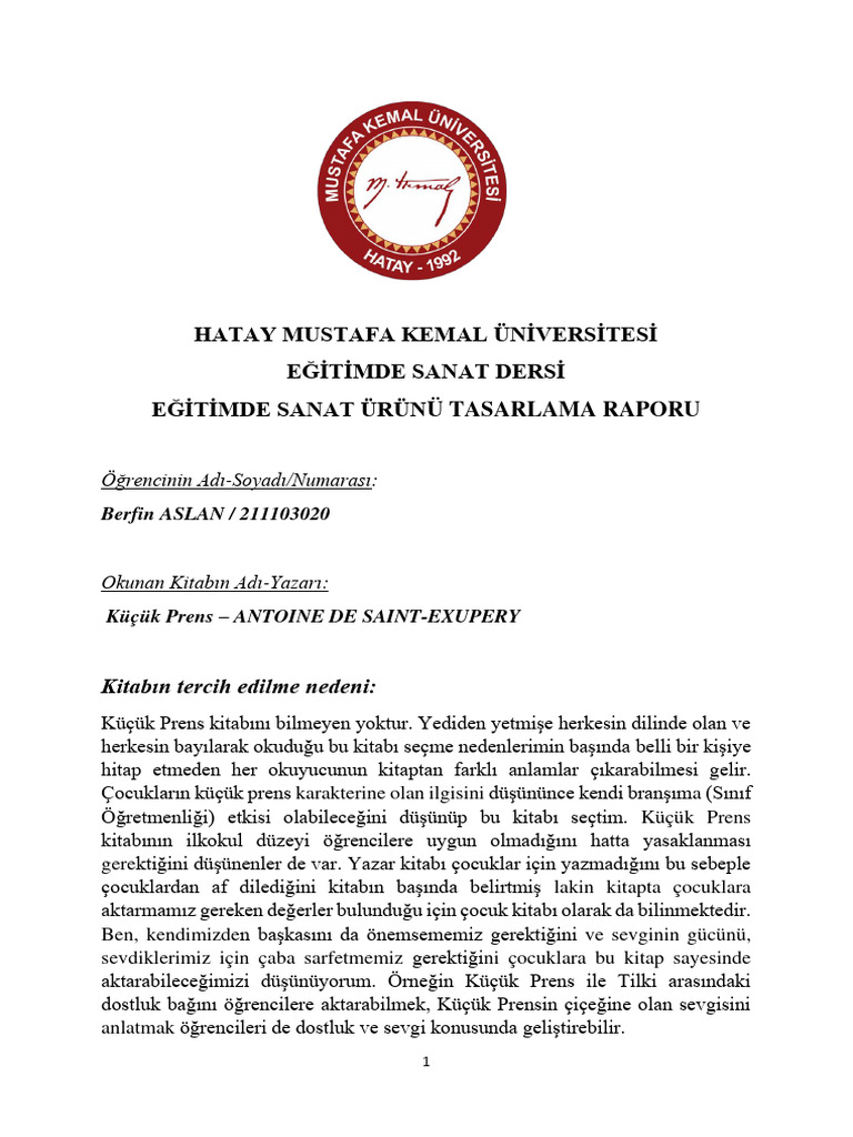 Berfin Aslan 211103020 Egitimde Sanat | PDF