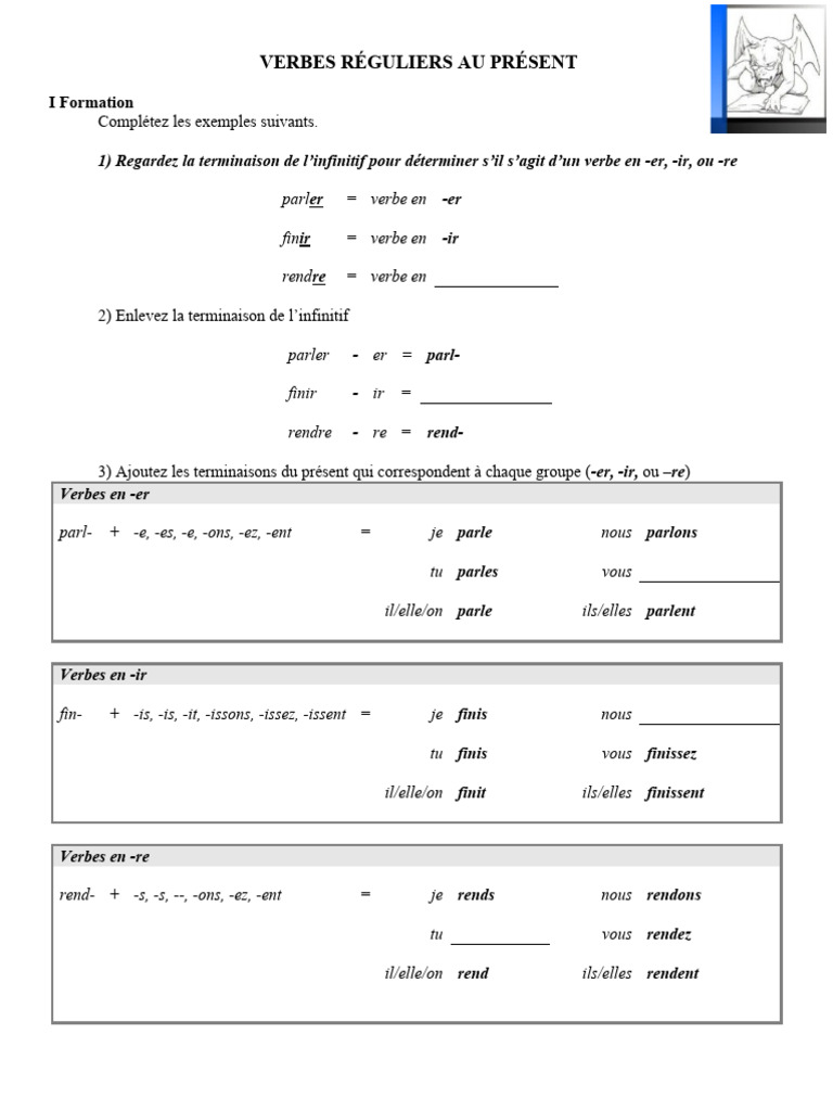 Conjugaison des verbes réguliers au présent | PDF | Verbe | Linguistique