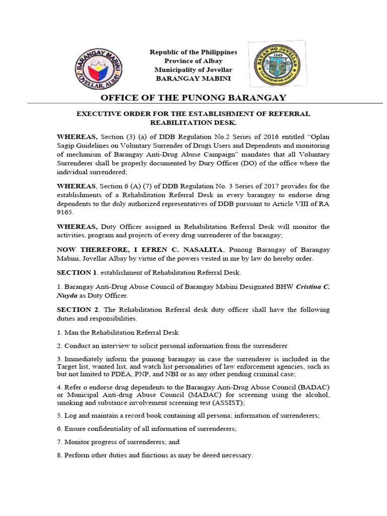 Mabini Rehabilitation Referral Desk | Download Free PDF | Waste ...