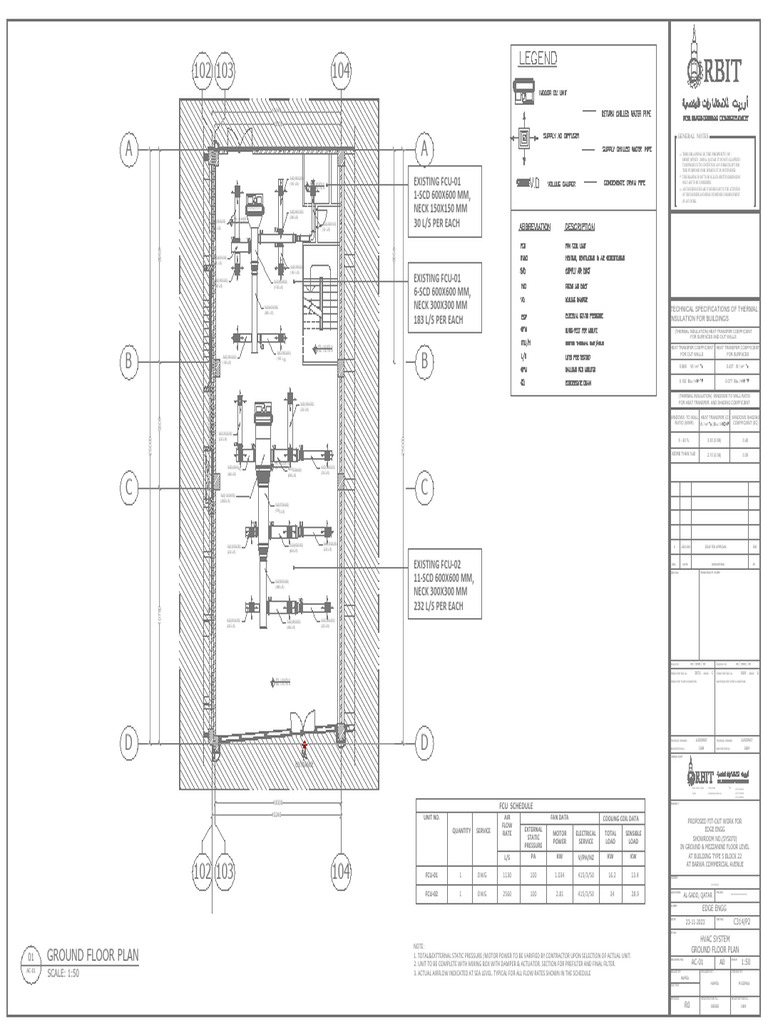 Ground Floor Plan: Existing Fcu-01 1-SCD 600X600 MM, NECK 150X150 MM 30 ...