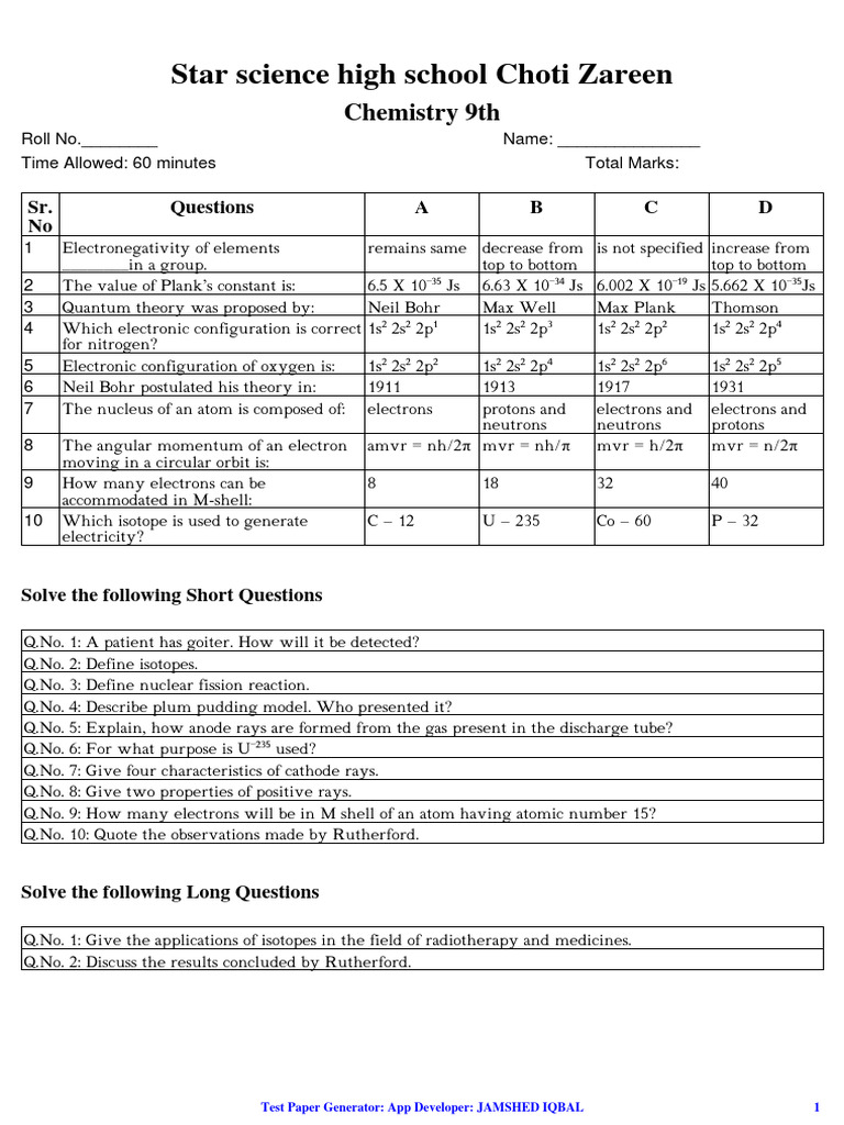 Chemistry 9th Unit 2 English | PDF | Electron | Atoms