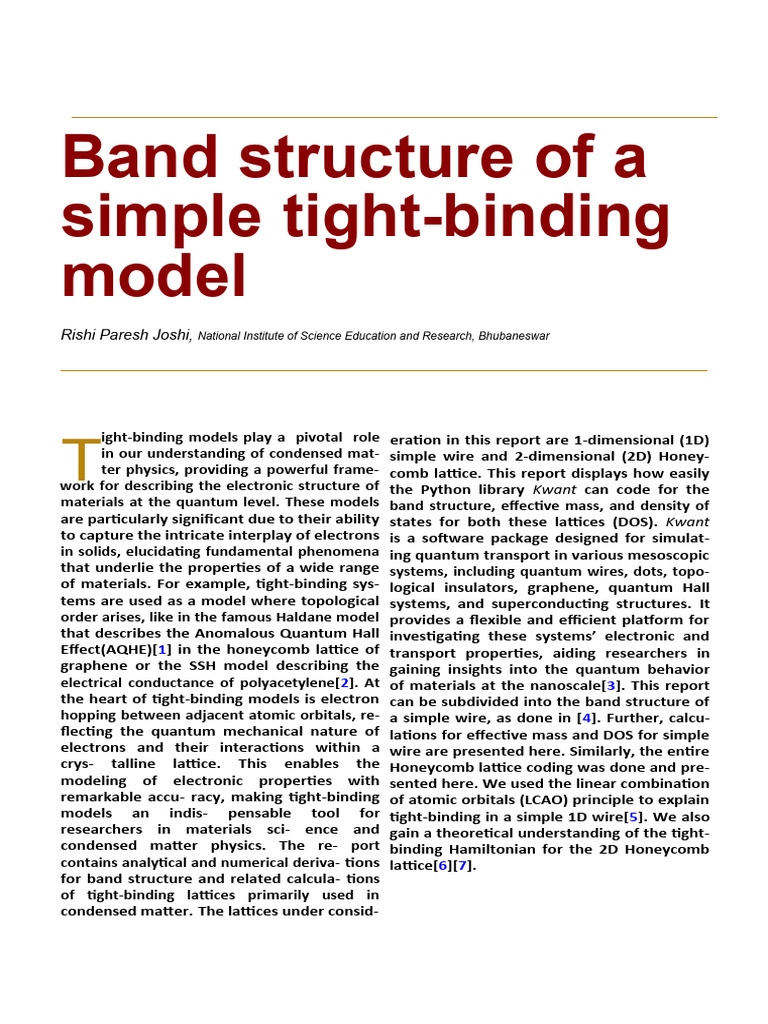 Band Structure of A Simple Tight Binding Model | PDF | Atomic Orbital | Electronic Band Structure