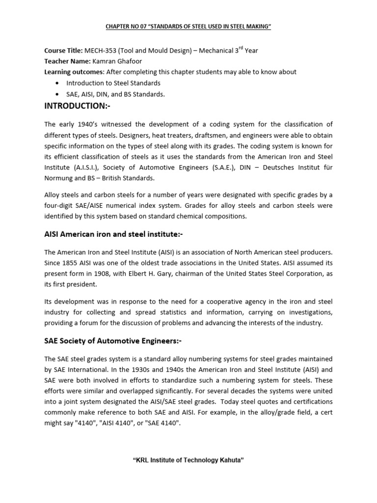 Chapter No 07 Steel Standsrds | PDF | Steel | Metals