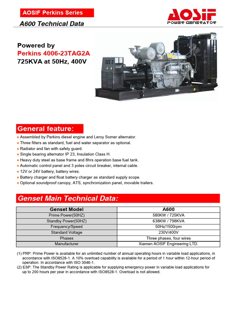 Diesel Generator Technical Data | PDF | Diesel Engine | Electricity