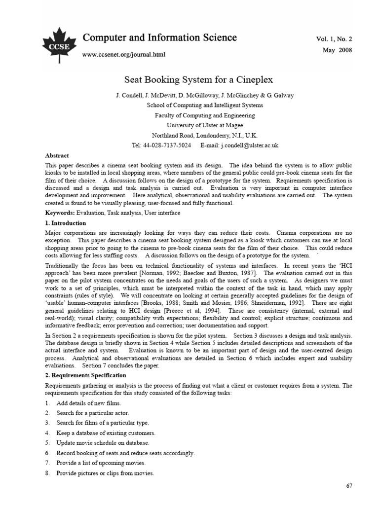 Seat Booking System For A Cineplex | Download Free PDF | Usability ...