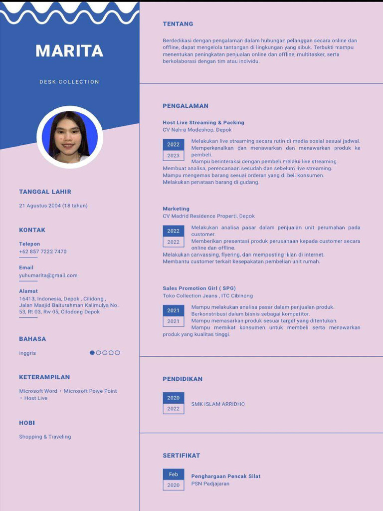 Marita Marita Host Live Streaming Resume | PDF