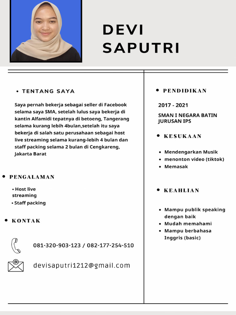 Devi Saputri Host Live Streaming Resume | PDF