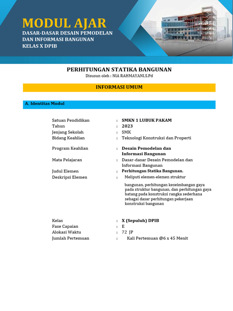Modul Ajar 7 Perhitungan Statika Bangunan | PDF